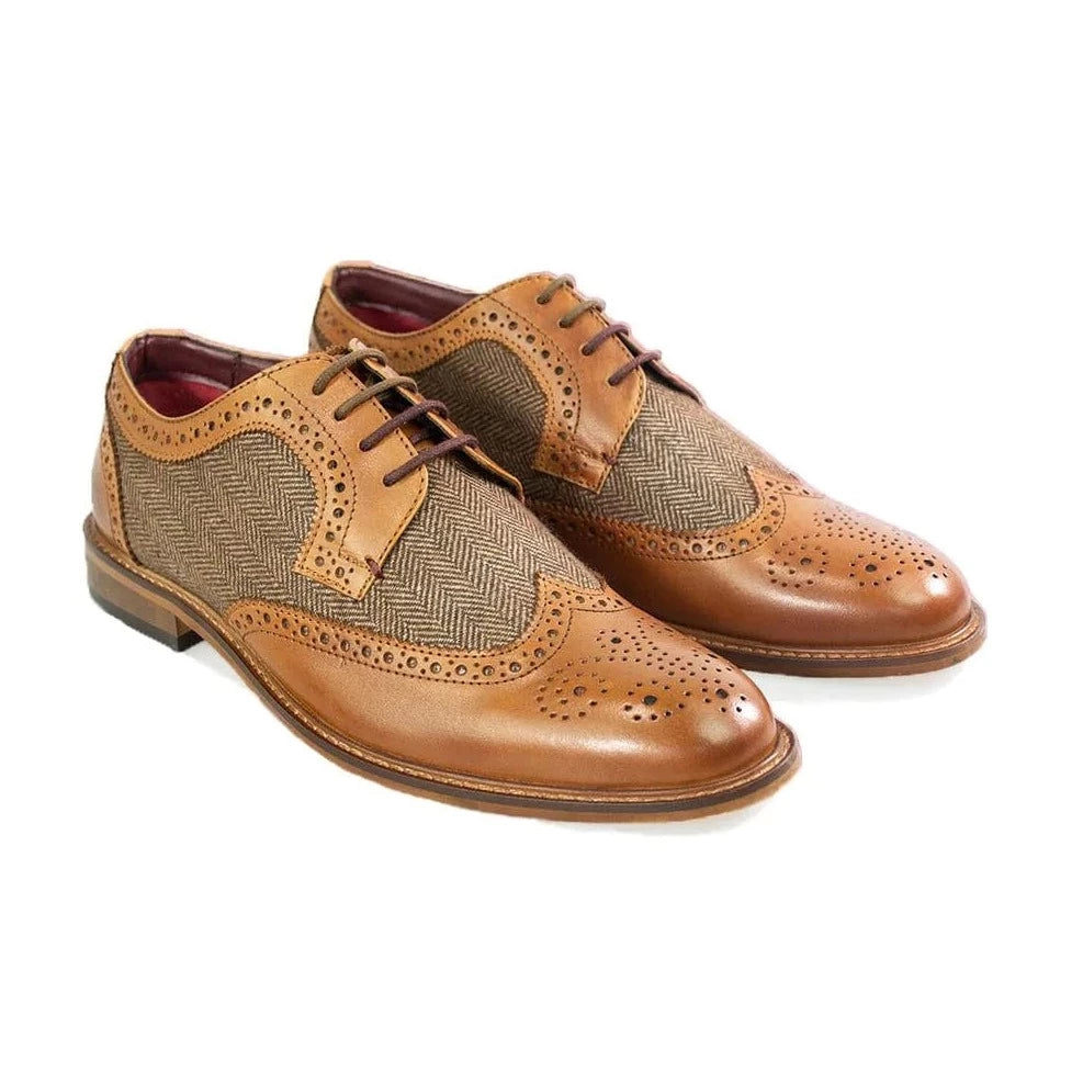 HOUSE OF CAVANI COLTRANE TAN TWEED CONTRAST LEATHER SHOES | MENZ SUITS ...